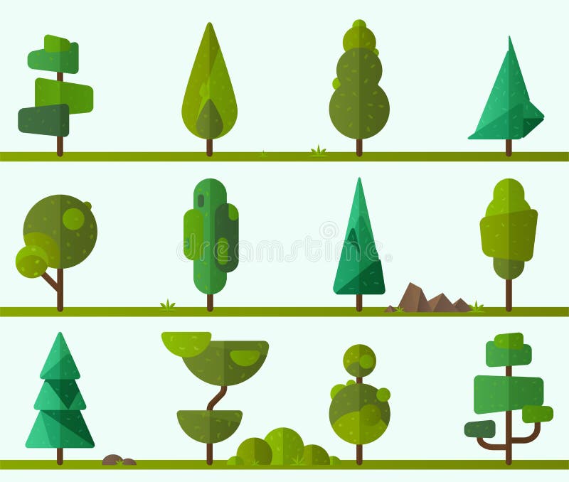 Collection of Geometric Trees Stock Vector - Illustration of branch ...