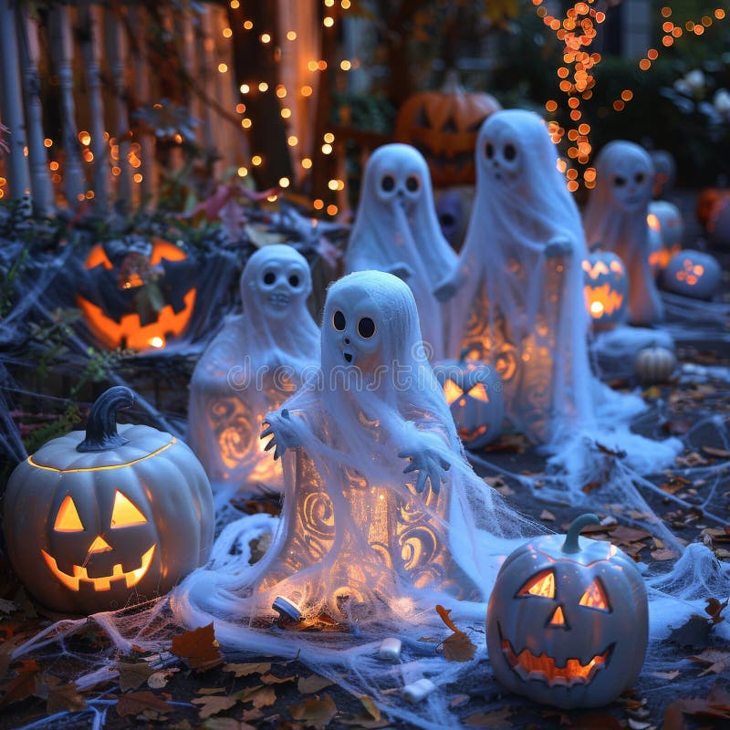 A Collection of Ghost-themed Halloween Decorations, Including Spooky ...