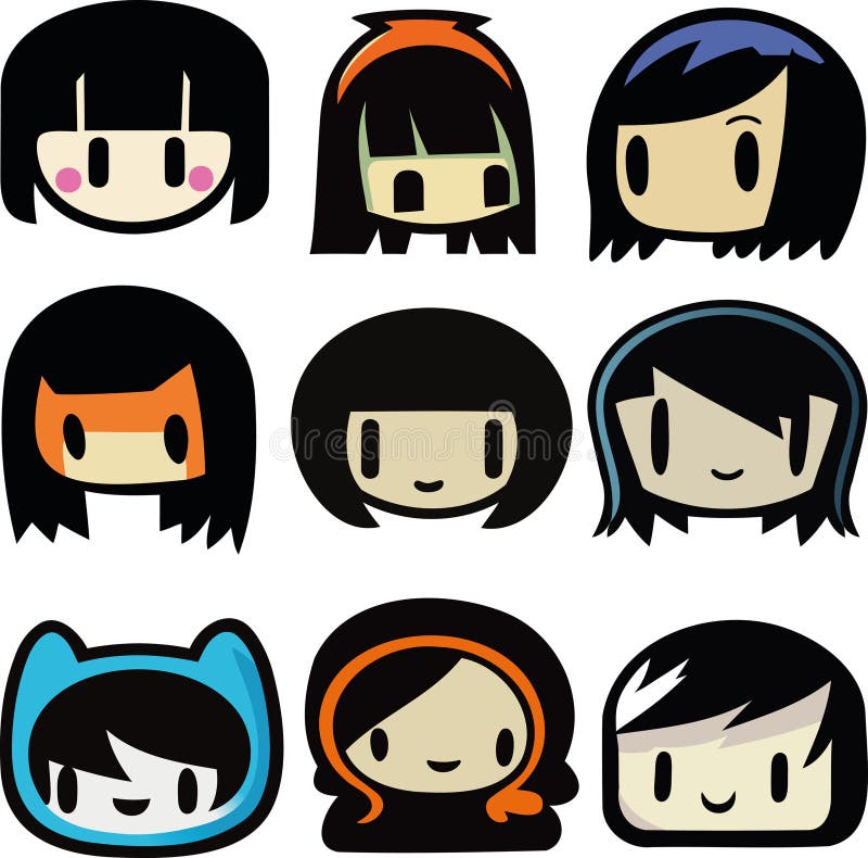 Collection of Girl Head Icons Over White Stock Vector - Illustration of ...