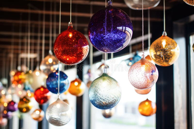 Collection of Glass Blown Orbs Hanging from the Ceiling Stock Image ...