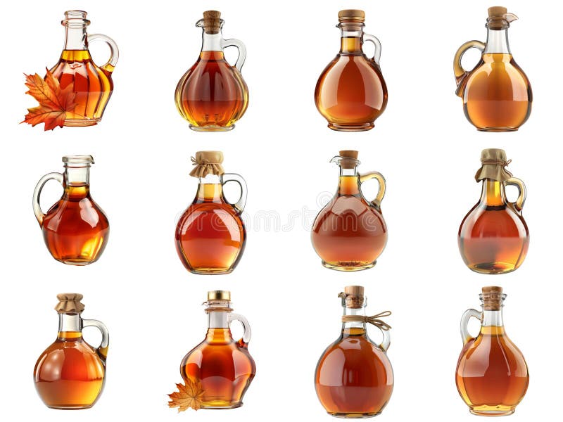 Collection of Glass Bottles Filled with Maple Syrup Stock Photo ...
