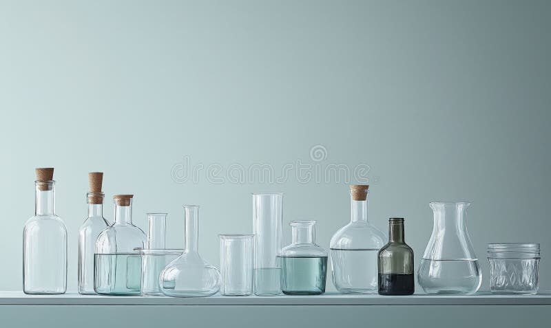 Collection of Glass Bottles and Laboratory Flasks on Minimalist ...
