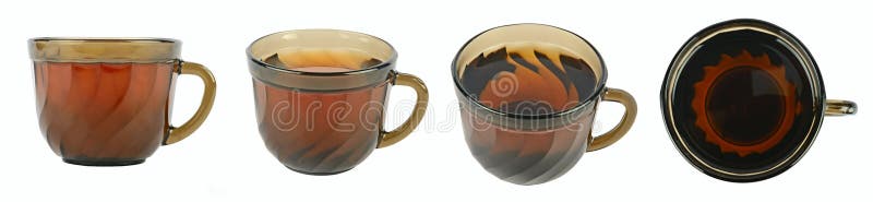 Collection Glass Cups with Tea from Different Angles Isolated on White ...