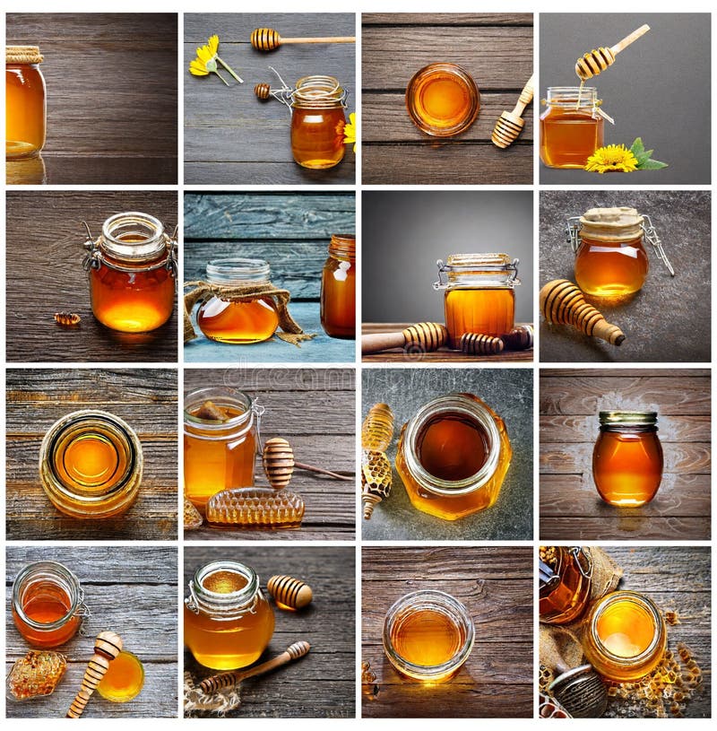 Collection of 16 Glass Jar of Fresh Honey Stock Photo - Image of ...