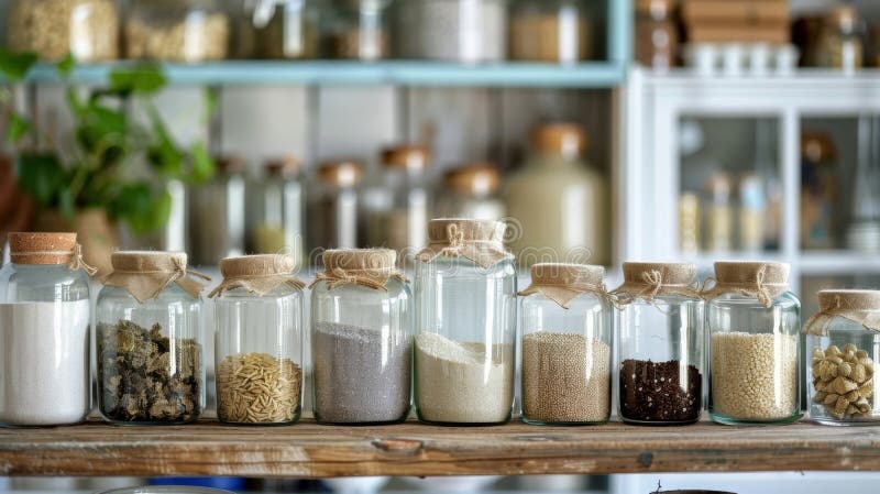 A Collection of Glass Jars Labeled for Different Bulk Items Reducing ...
