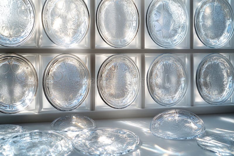 A Collection of Glass Plates Arranged Neatly on a Kitchen or Dining ...