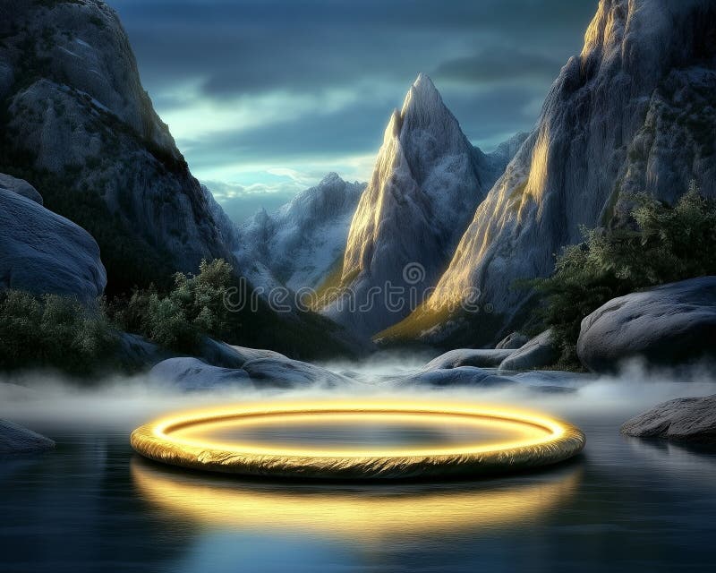 Glowing Futuristic Platforms in Surreal Landscapes Stock Illustration ...