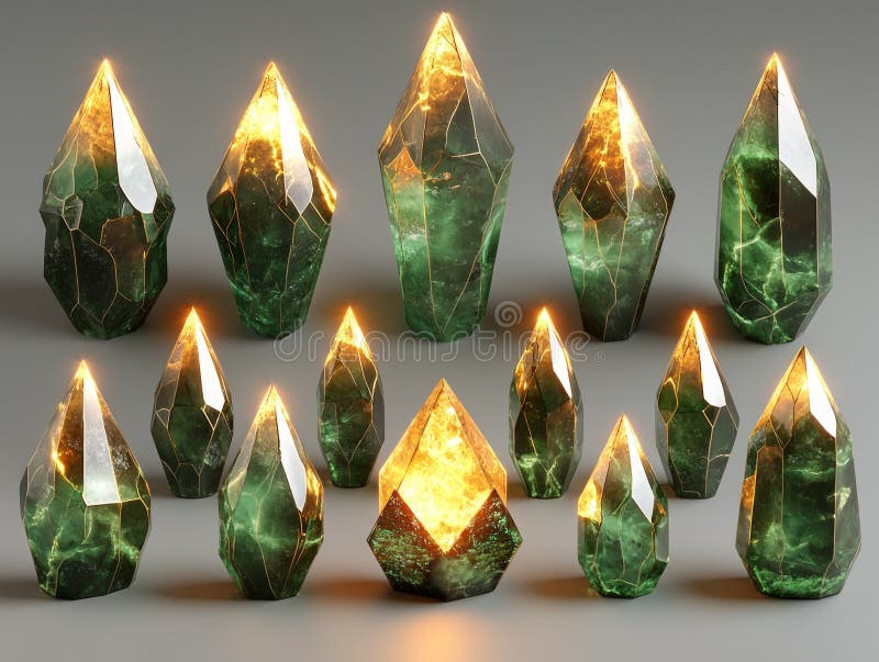 Collection of Glowing Green Crystals Features Intricate Symmetry ...