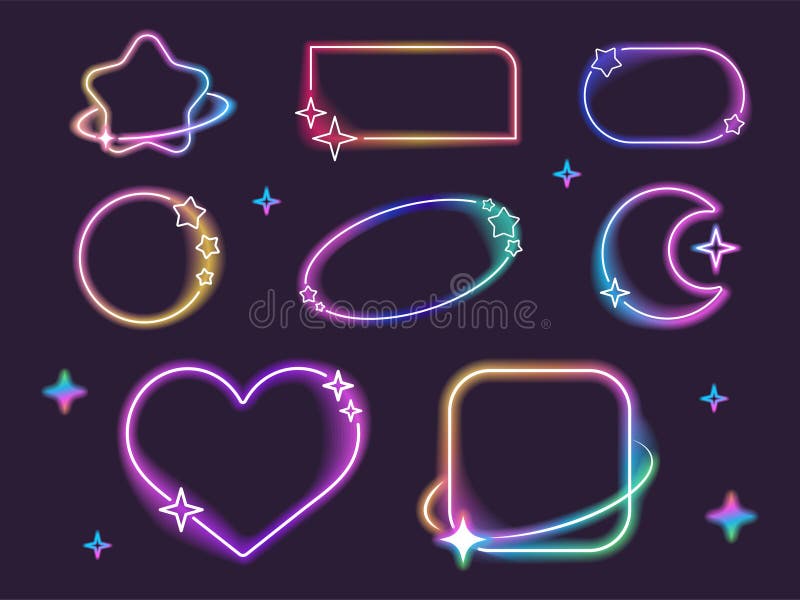 Collection of Glowing Neon Frame Light Style. Set of Gradient ...
