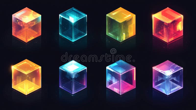Collection of Glowing Pixel Art Cubes in Vivid Colors on Black Backdrop ...