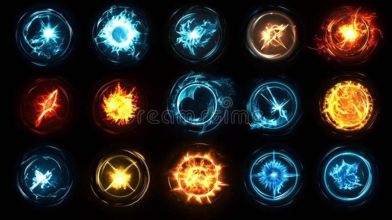 Collection of Glowing Spheres Featuring Blue Orange Light Effect and ...
