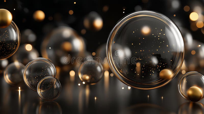 Transparent Spheres with Floating Golden Particles Stock Illustration ...