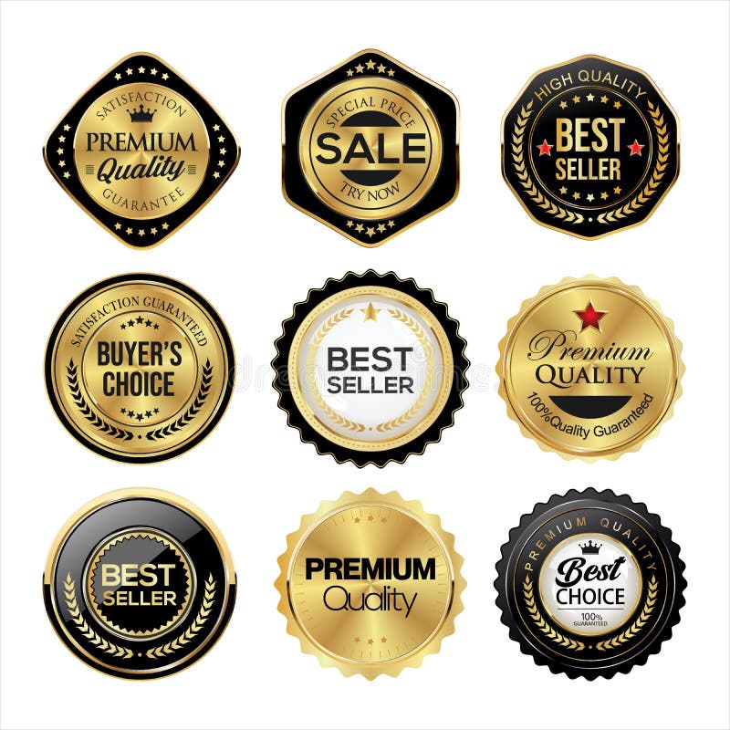 Collection of Gold and Black Badges and Labels Vector Illustration ...