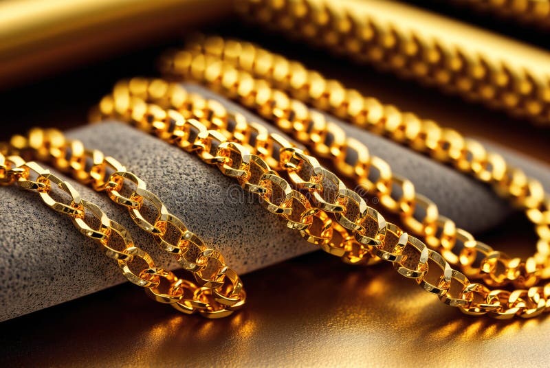 A Collection of Gold Chains with Different Lengths and Designs. Stock ...