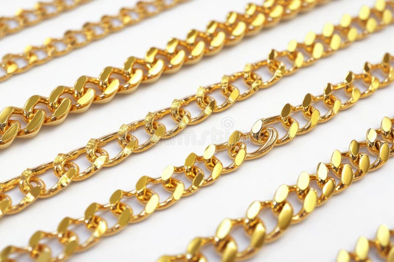 A Collection of Gold Chains Laid Out on a Plain White Surface Stock ...