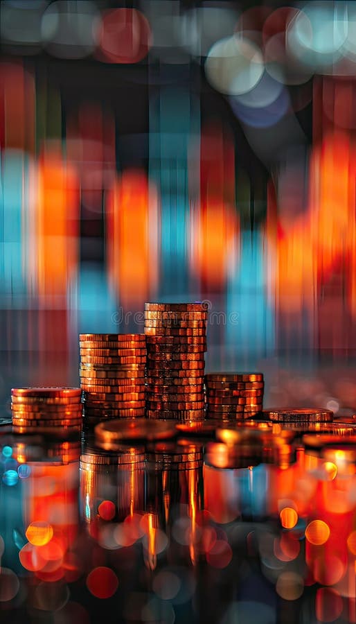 A Collection of Gold Coins Neatly Piled on a Table Stock Image - Image ...