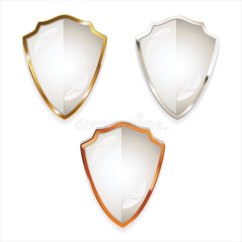 Collection of Gold Copper and Silver Shield Glossy Cover Retro Design ...