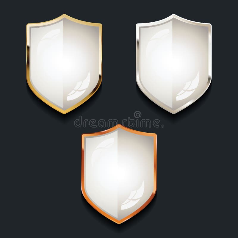 Collection of Gold Copper and Silver Shield Glossy Cover Retro Design ...