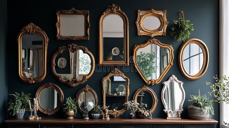 Collection Gold Framed Mirrors Various Stock Photo - Image of shapes ...
