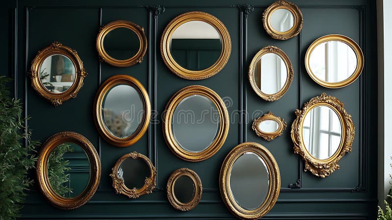 Collection Gold Framed Mirrors Various Stock Photo - Image of dark ...