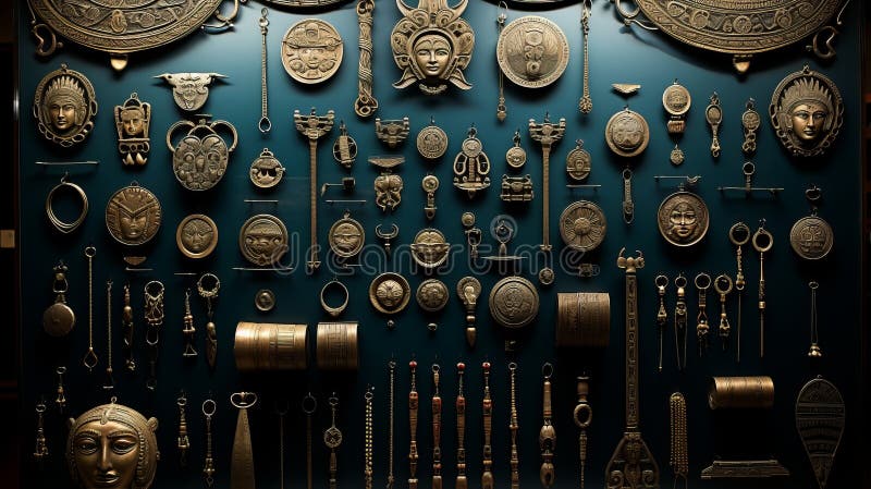 A Collection of Gold Objects on a Wall Stock Illustration ...