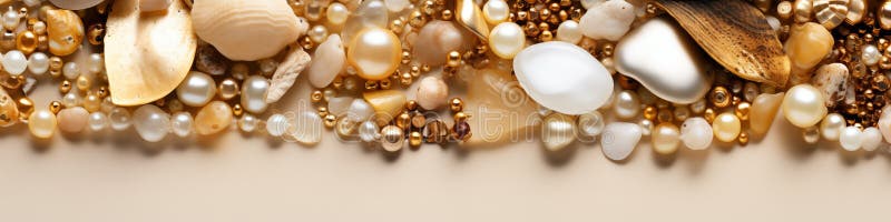 A Collection of Gold and White Beads and Shells Stock Illustration ...
