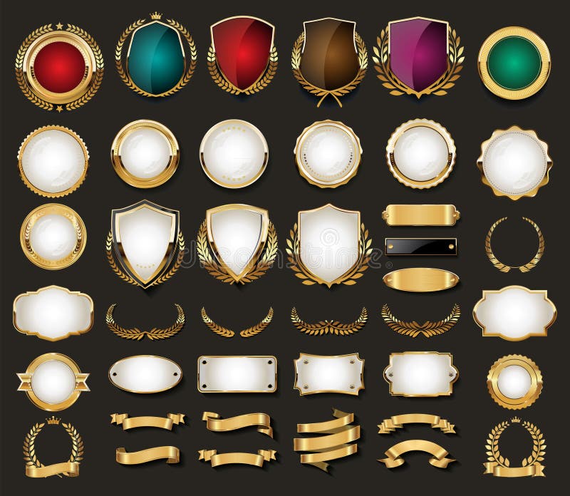 Collection of Golden Badge Vector Illustration Collection Stock ...