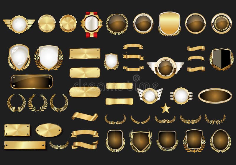 Collection of Golden Badges and Labels Retro Vintage Design Stock ...