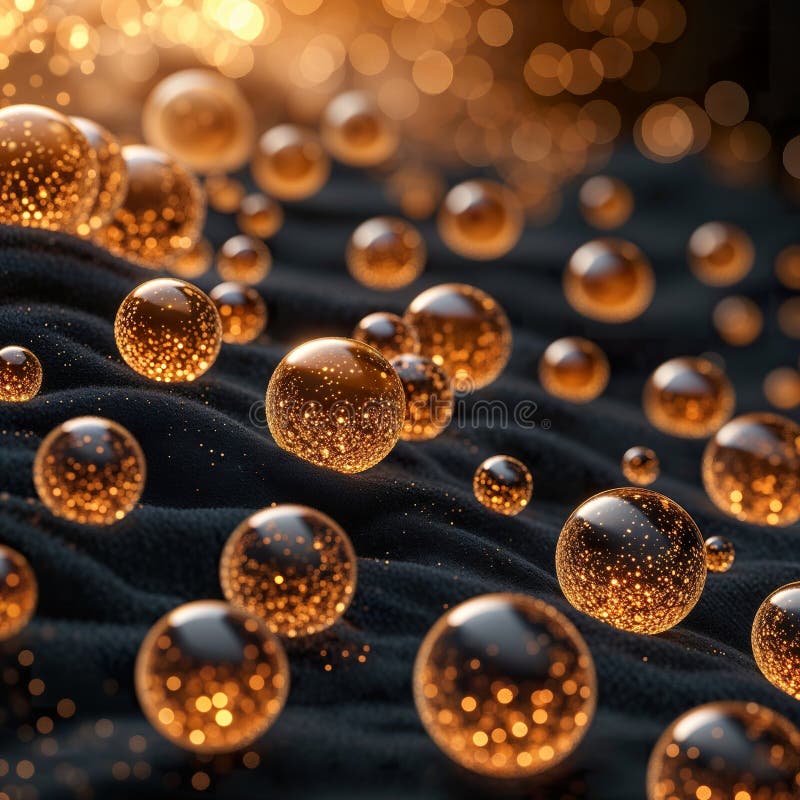 A Collection of Golden Bubbles Floats Gently, Reflecting Light on a ...
