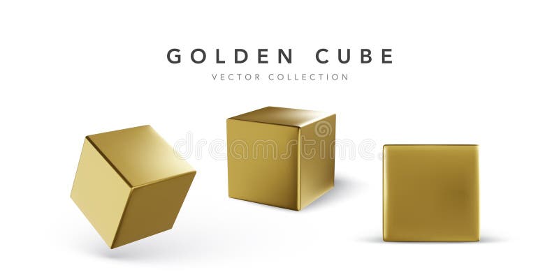 Collection of Golden Cubes with Shadow Isolated on White Background ...