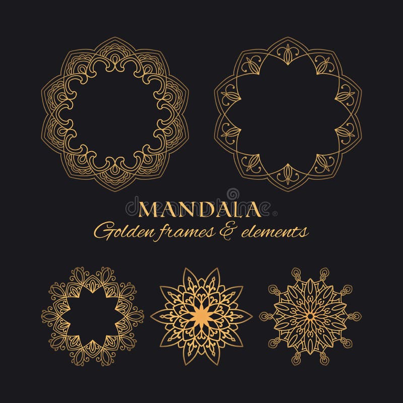 Collection of Golden Decorative Graphic Elements on Black Background ...