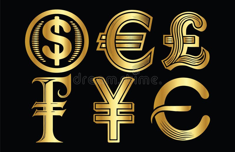 Collection of Golden Money Symbols Stock Vector - Illustration of ...
