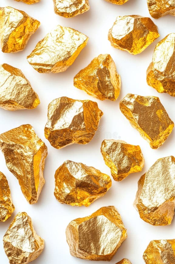 A Collection of Golden Nuggets Arranged on a White Surface Stock Photo ...