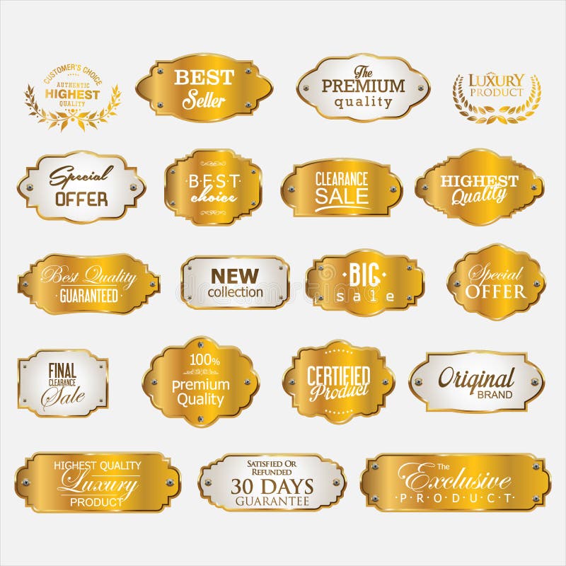 Collection of Golden Premium Badge Stickers and Seals Stock Vector ...