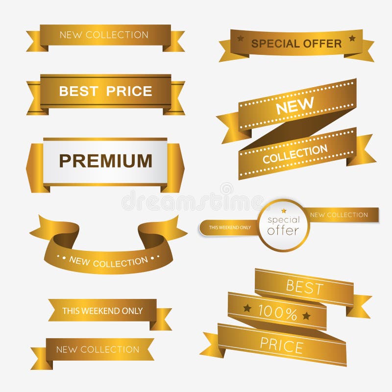 Collection of Golden Premium Promo Banners. Stock Vector - Illustration ...