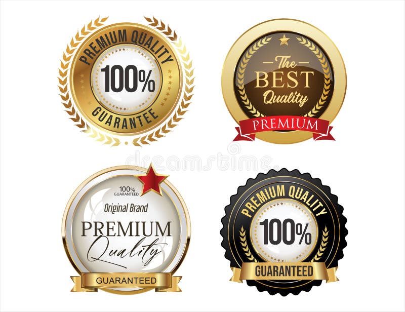 Collection of Golden Premium Quality Badges Vector Illustration Stock ...