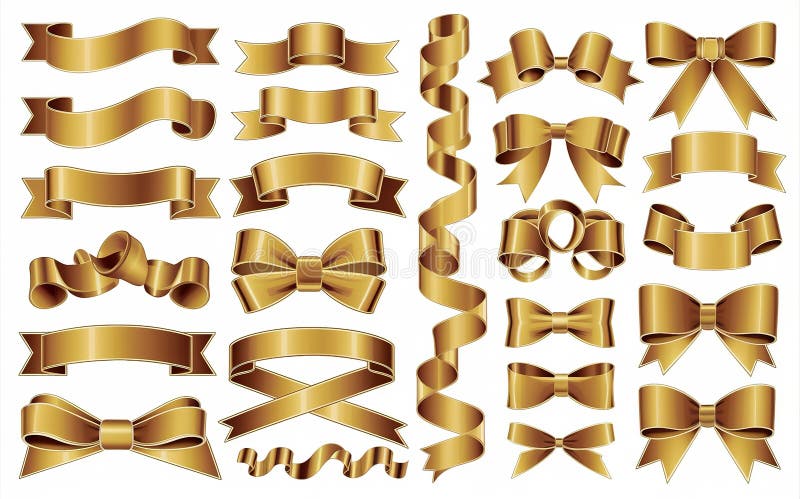 A Collection of Golden Ribbons and Bows in Various Shapes and Sizes ...