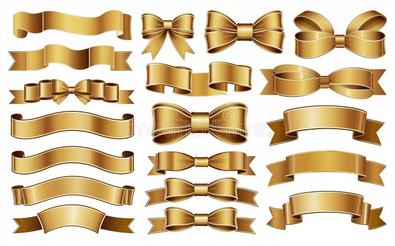 A Collection of Golden Ribbons and Bows in Various Shapes and Sizes ...