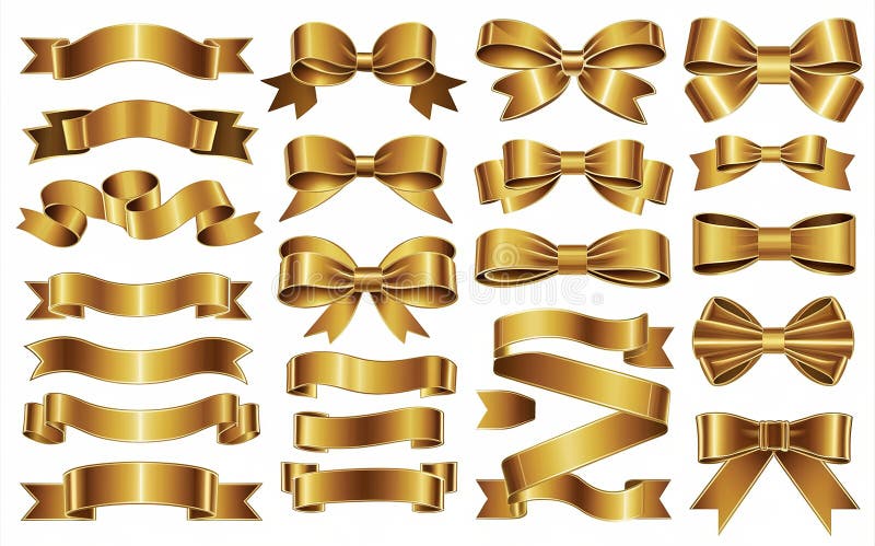 A Collection of Golden Ribbons and Bows in Various Shapes and Sizes ...