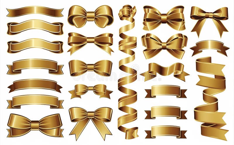 A Collection of Golden Ribbons and Bows in Various Shapes and Sizes ...