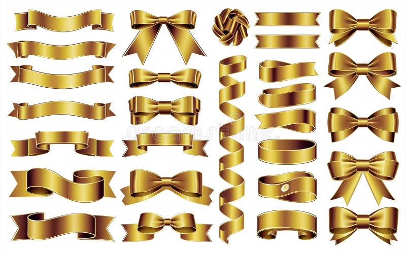 A Collection of Golden Ribbons and Bows in Various Shapes and Sizes ...