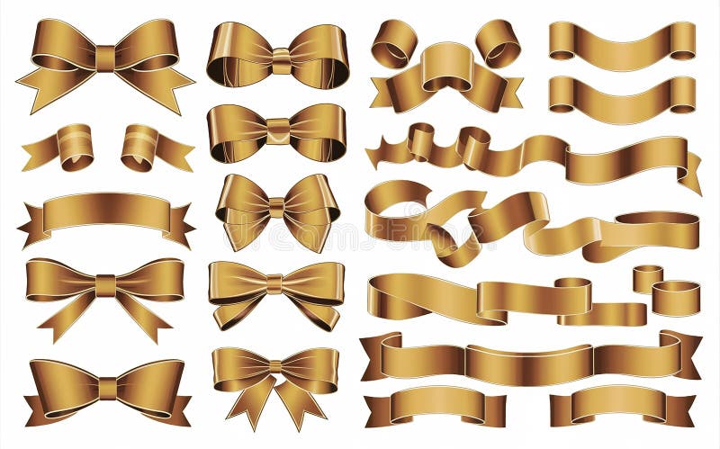 A Collection of Golden Ribbons and Bows in Various Shapes and Sizes ...