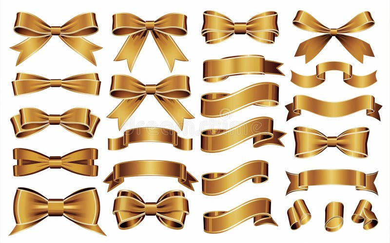 A Collection of Golden Ribbons and Bows in Various Shapes and Sizes ...