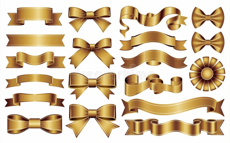 A Collection of Golden Ribbons and Bows in Various Shapes and Sizes ...