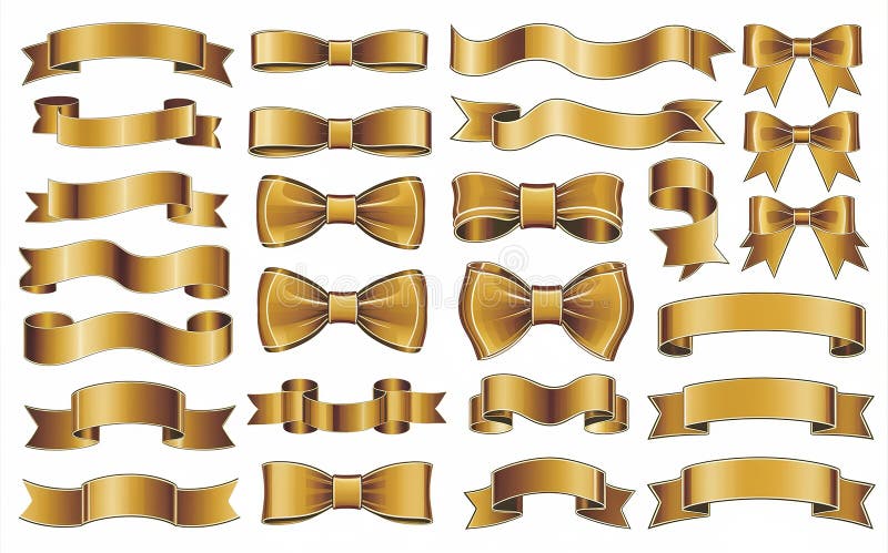 A Collection of Golden Ribbons and Bows in Various Shapes and Sizes ...