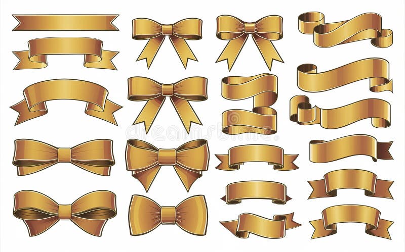 A Collection of Golden Ribbons and Bows in Various Shapes and Sizes ...