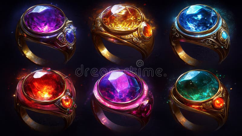 Collection of Golden Rings Adorned with Various Colored Gemstones on ...