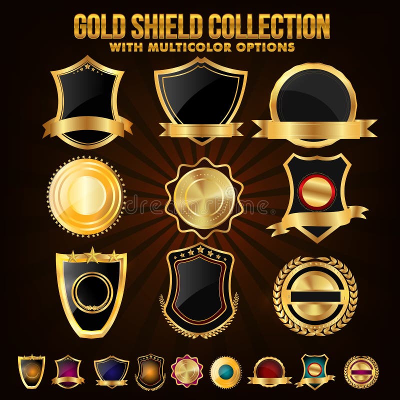 Set of Gold Shield Collection. Stock Illustration - Illustration of ...