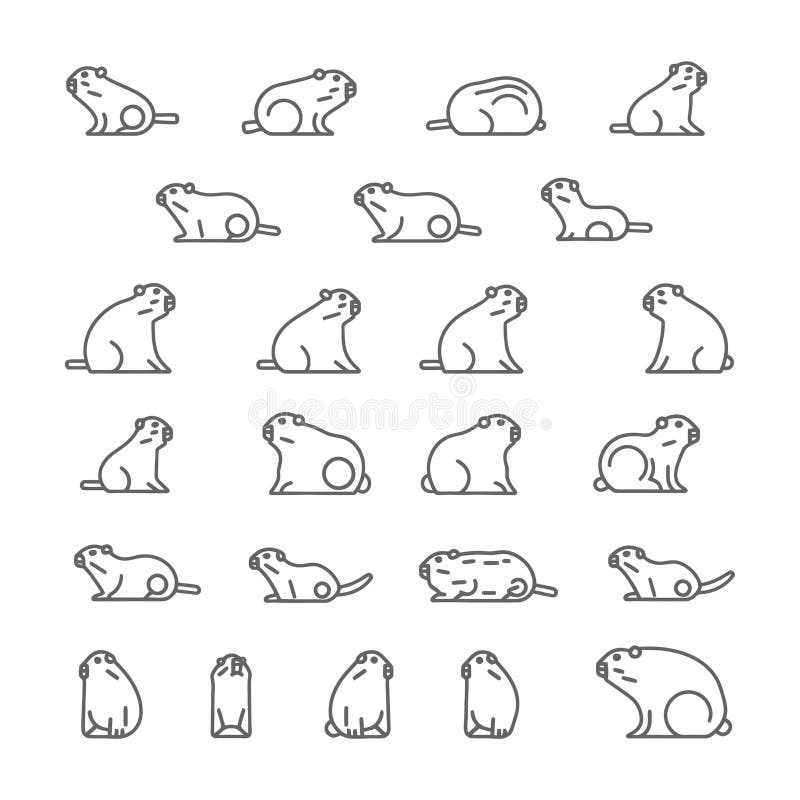 Collection of Prairie Dog Line Icons: Adorable Rodents in Various Poses ...