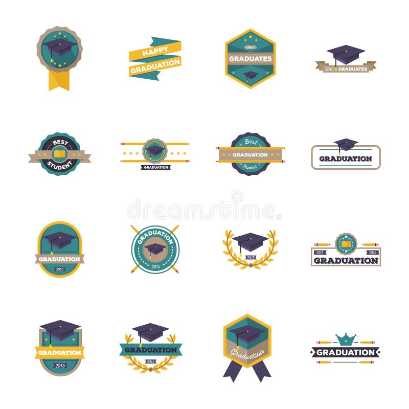 Graduation Cap Labels Set. Vector Stock Vector - Illustration of ...